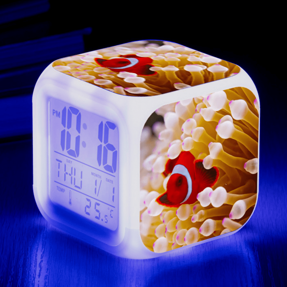 LISACANN Digital Alarm Clock for Kids, Cartoon Coral Pattern 7 LED ...