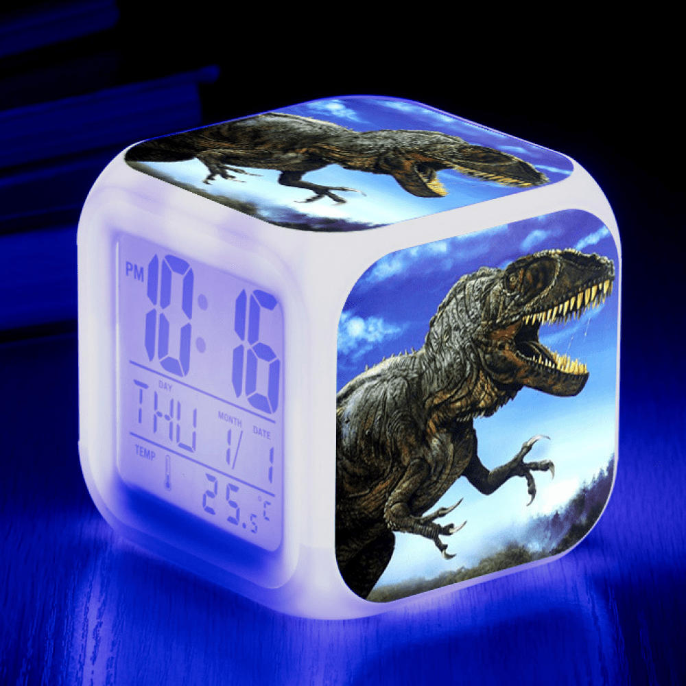 LISACANN Digital Alarm Clock for Kids, Cartoon Dinosaurs Pattern 7 LED ...