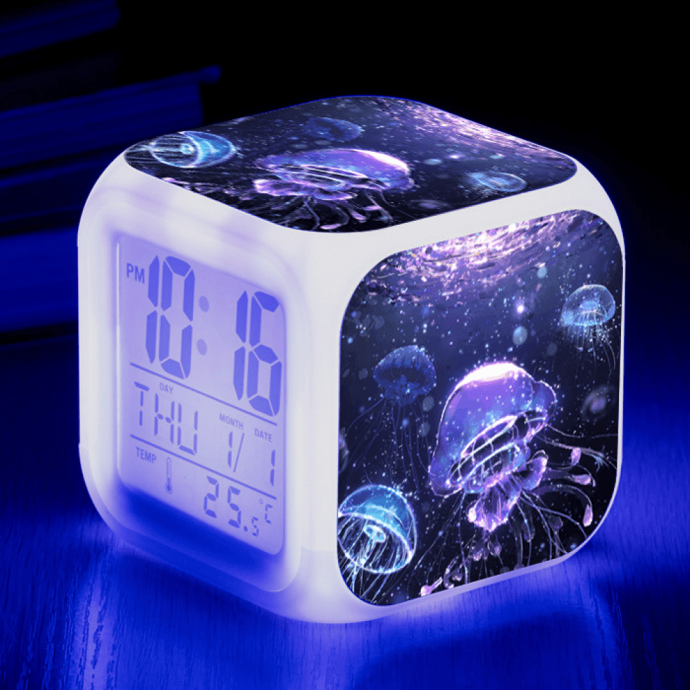 LISACANN Digital Alarm Clock for Kids, Cartoon Jellyfish Pattern 7 LED ...