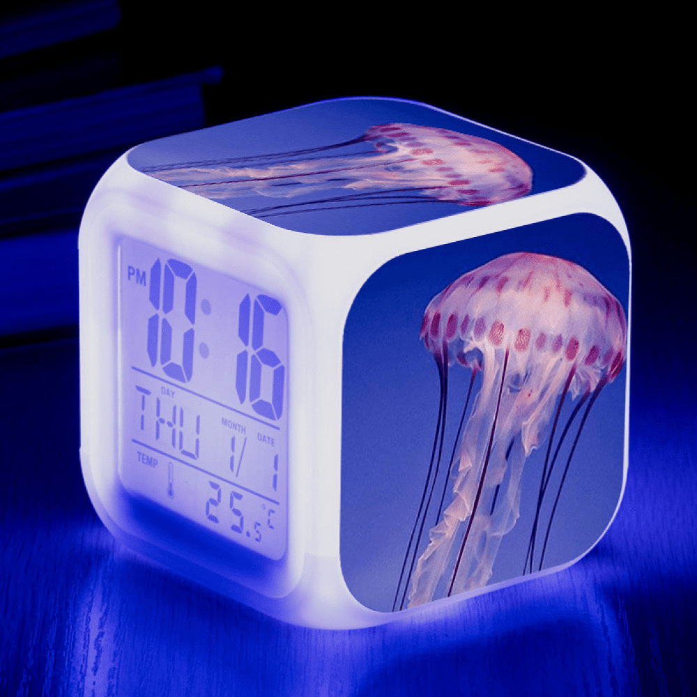 LISACANN Digital Alarm Clock for Kids, Cartoon Jellyfish Pattern 7 LED ...