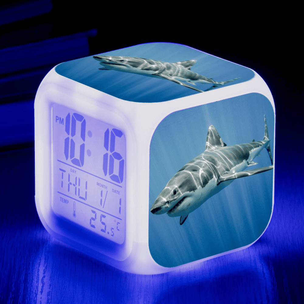 LISACANN Digital Alarm Clock for Kids, Cartoon Sharks Pattern 7 LED ...
