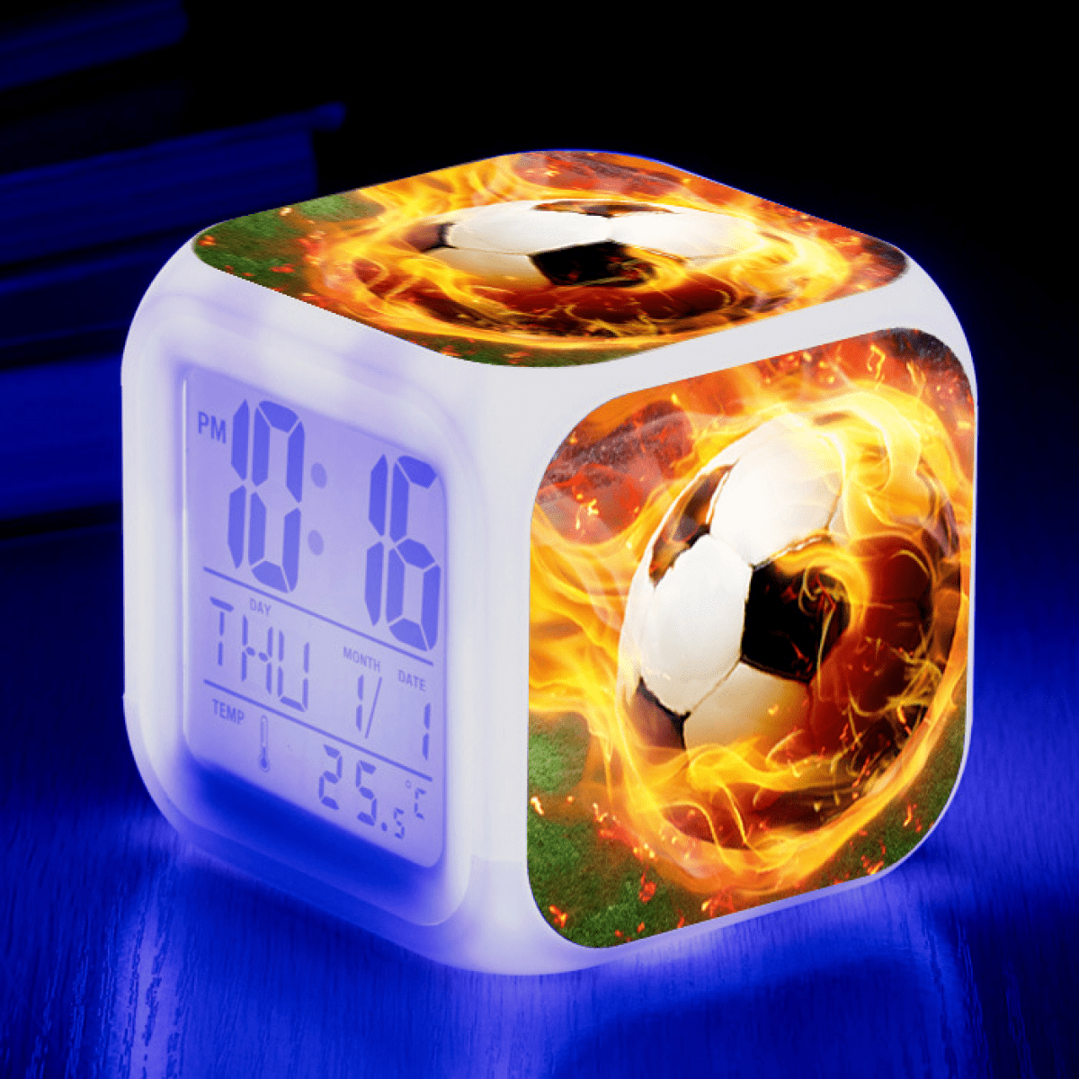 3＂LED Alarm Clock Soccer Pattern Desk Table Glowing Electronic Colorful ...