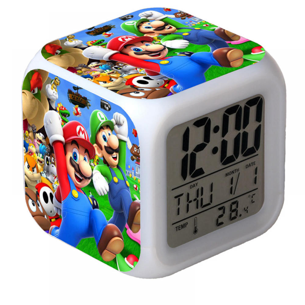 LISACANN Digital Alarm Clock for Kids, Cartoon Super Mario Pattern 7 ...