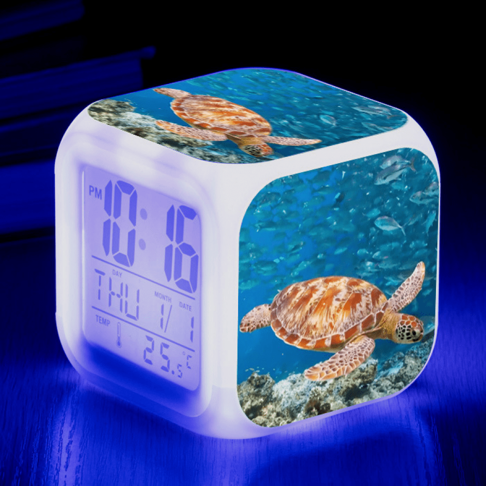LISACANN Digital Alarm Clock for Kids, Cartoon Turtles Pattern 7 LED ...