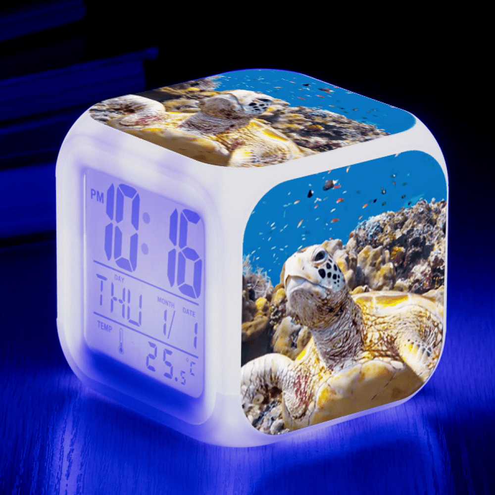 LISACANN Digital Alarm Clock for Kids, Cartoon Turtles Pattern 7 LED ...