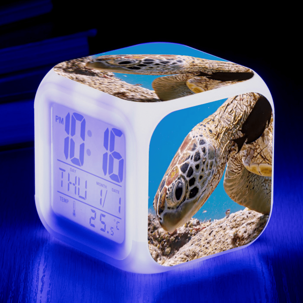 LISACANN Digital Alarm Clock for Kids, Cartoon Turtles Pattern 7 LED ...