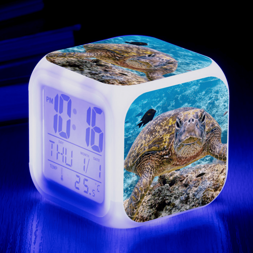 LISACANN Digital Alarm Clock for Kids, Cartoon Turtles Pattern 7 LED ...