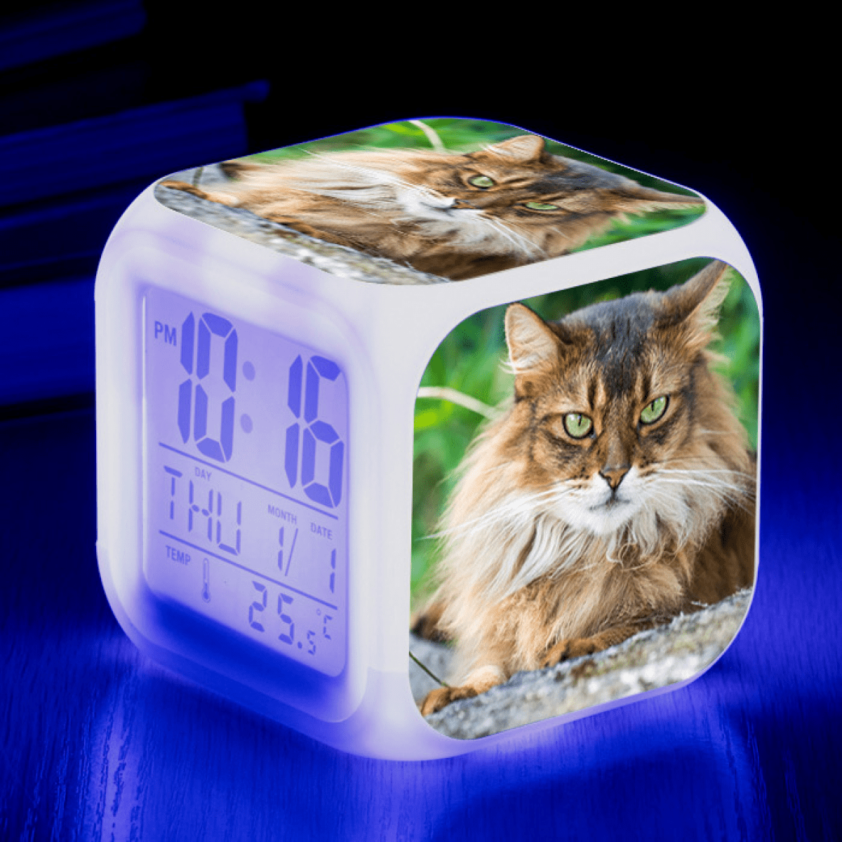 LISACANN LED Alarm Clock Cat Pattern Creative Desk Table Clock Glowing ...