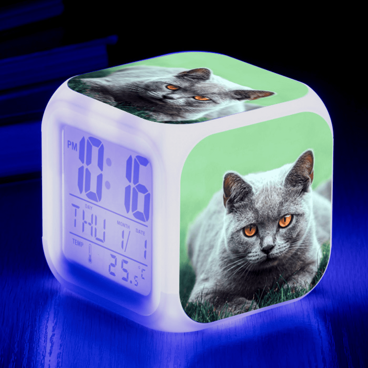 LISACANN LED Alarm Clock Cat Pattern Creative Desk Table Clock Glowing ...