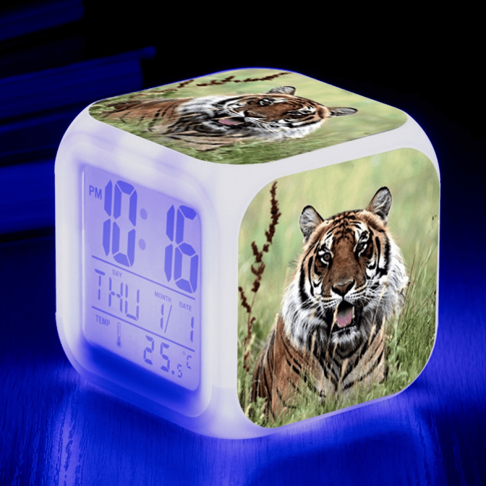 LISACANN LED Alarm Clock Tiger Pattern Creative Desk Table Clock ...