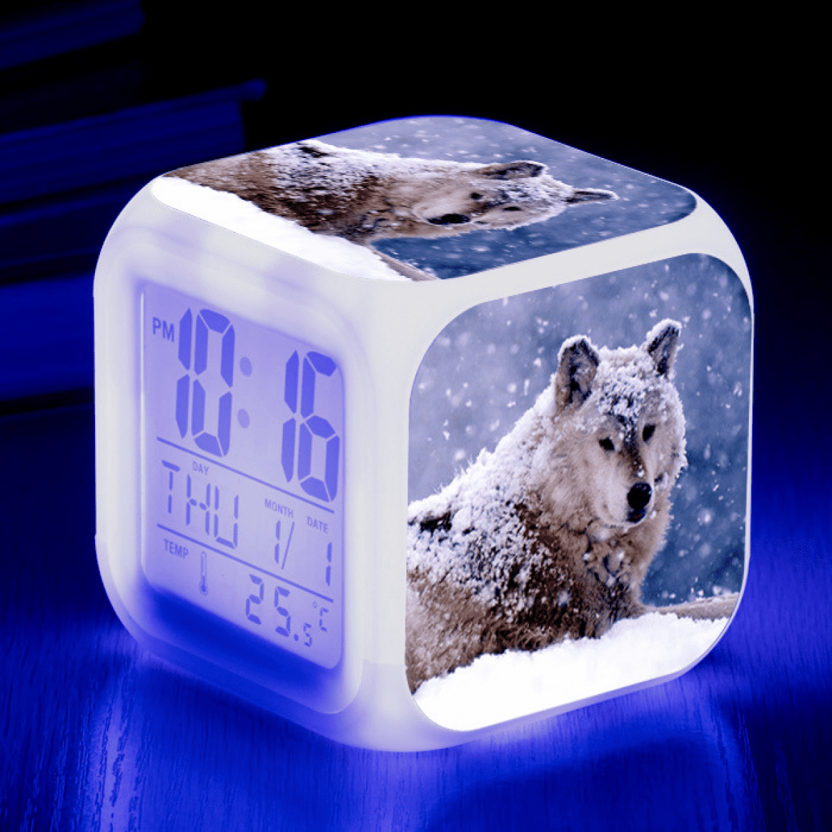 LISACANN LED Alarm Clock Wolf Pattern Creative Desk Table Clock Glowing ...