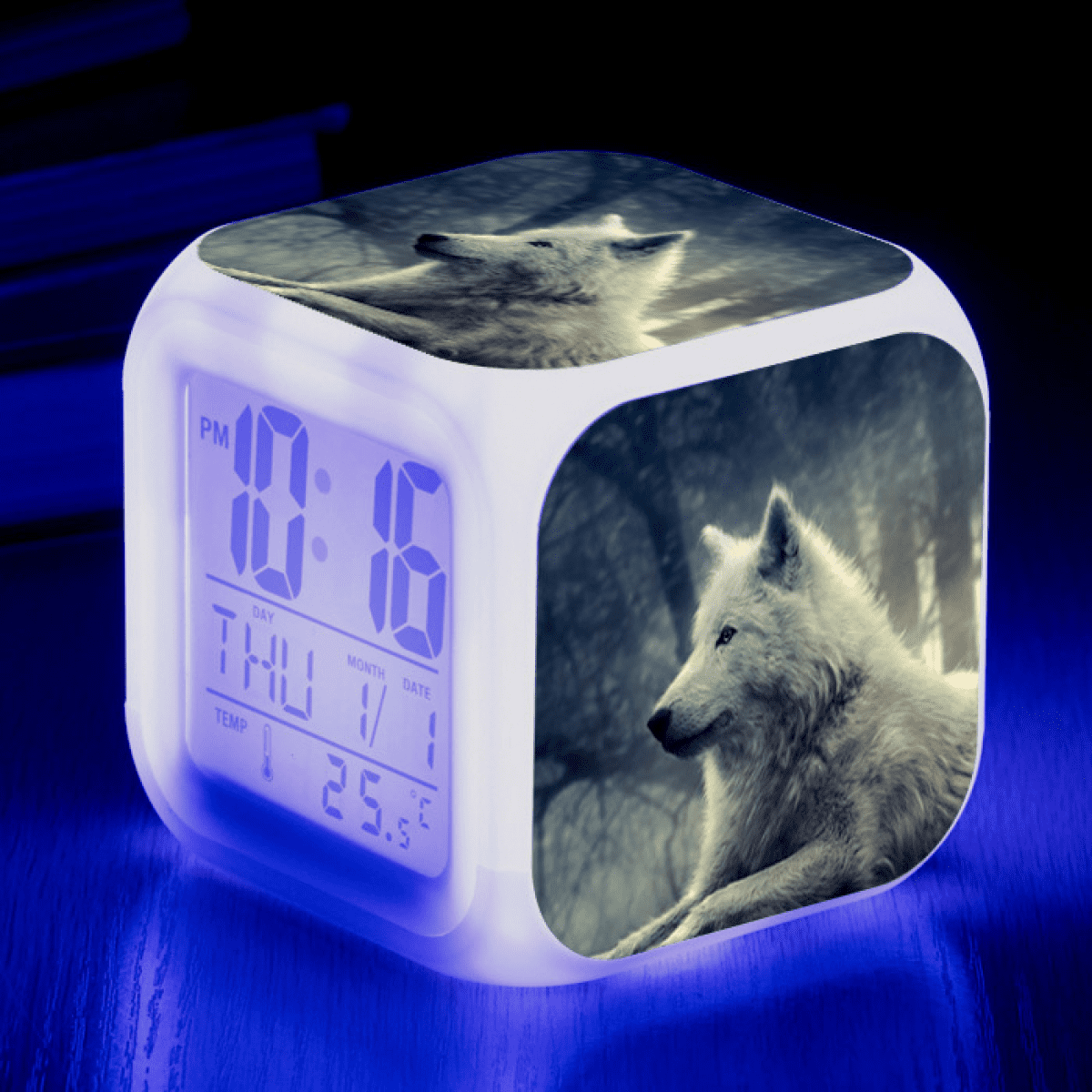 LISACANN LED Alarm Clock Wolf Pattern Creative Desk Table Clock Glowing ...