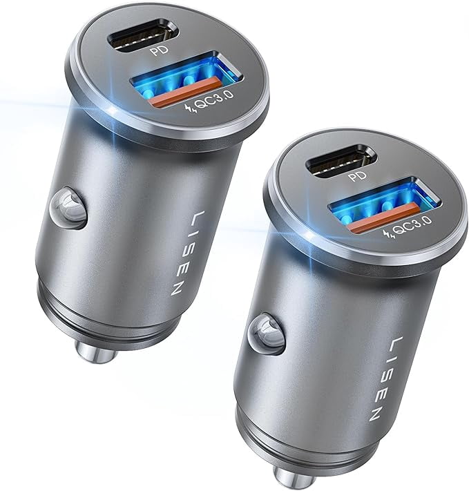 LISEN 48W USB C Car Charger Adapter [2 Pack] [Mini & Metal] Cigarette ...