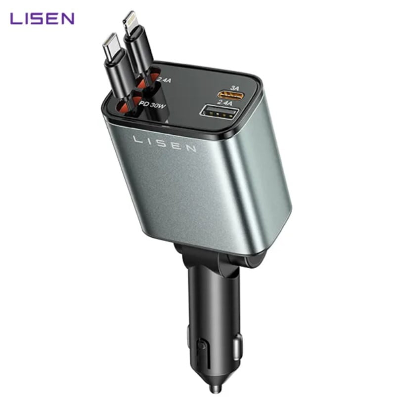 LISEN Retractable Car Charger 4 in 1 Fast Charger 100 W Latest Version ...