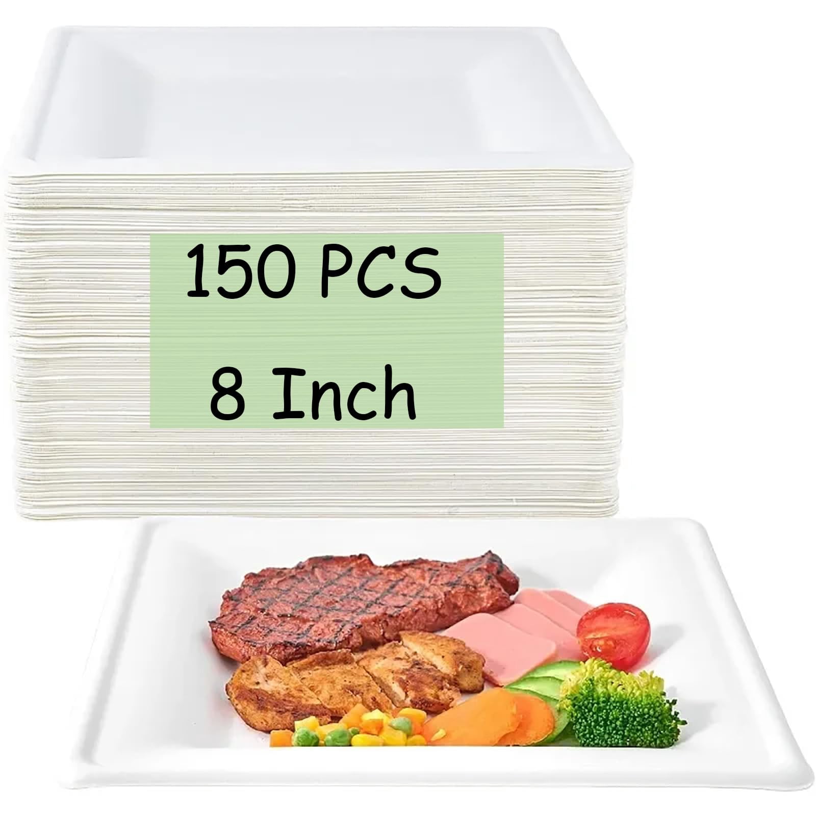 LISHINE 150 Count Square Compostable Paper AFN1Plates - 8 Inch White ...
