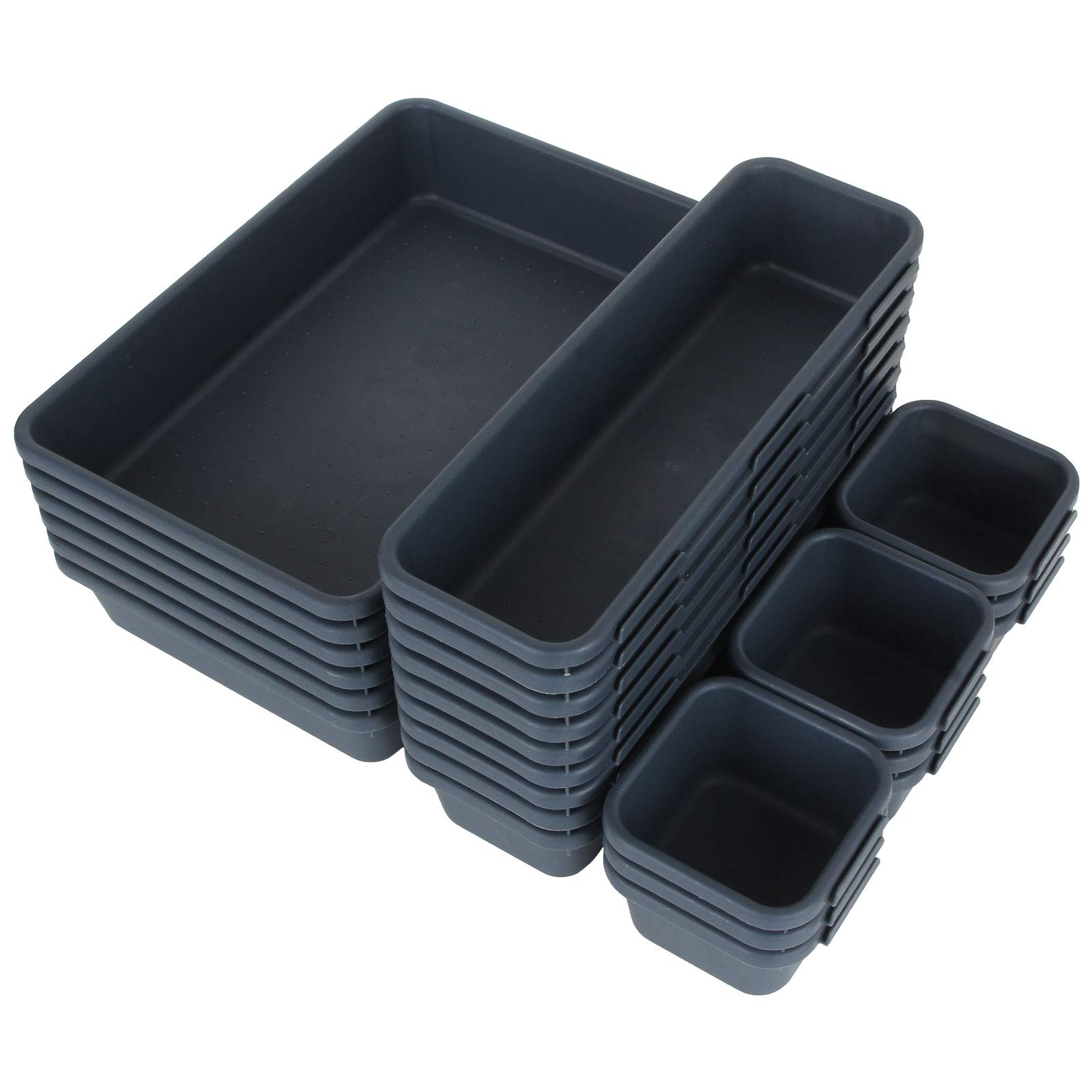 LISHINE Set of 24 Desk Drawer Organizer Set Interlocking Shallow Drawer ...