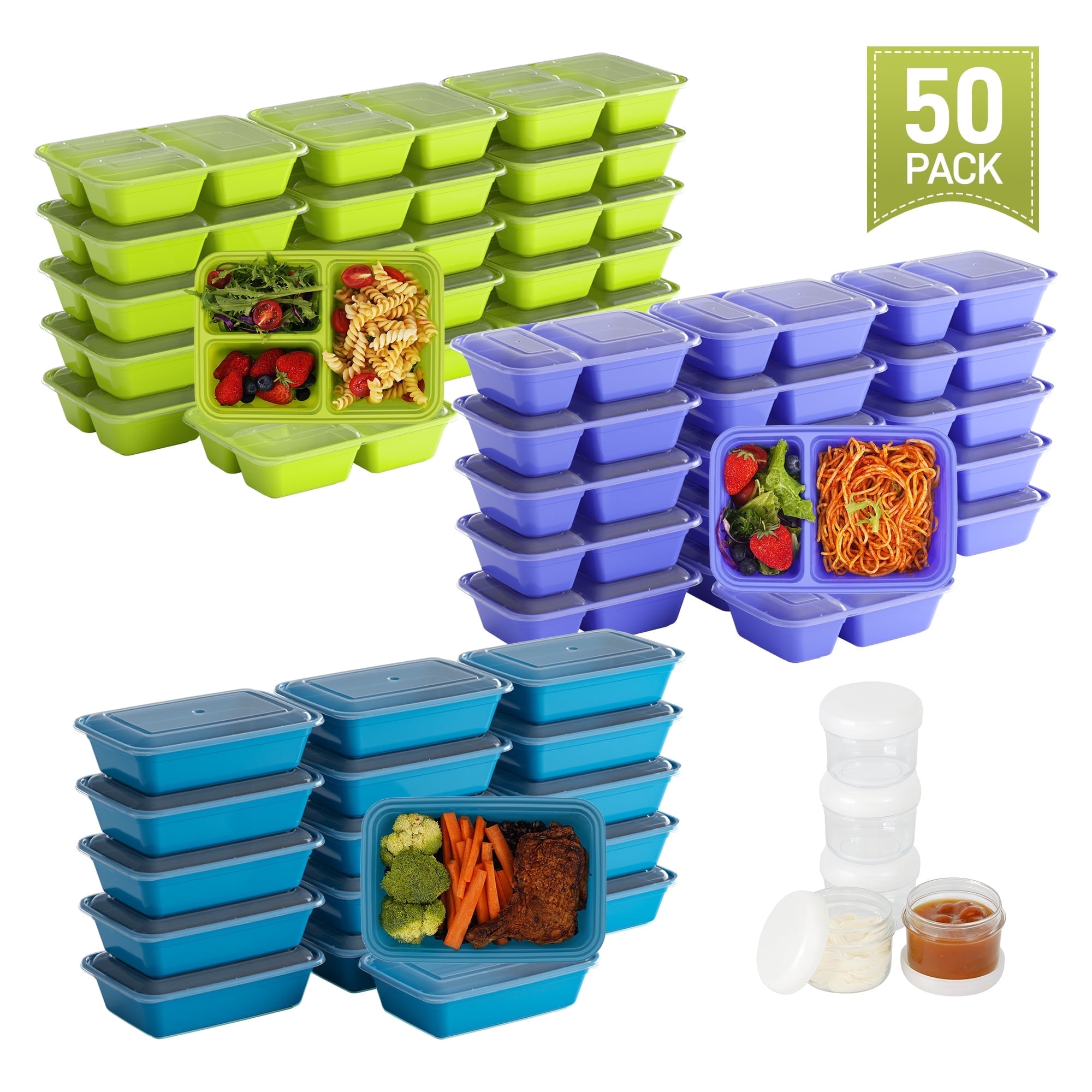 LISI 100-Piece Meal Prep Containers with Lids, Large Reusable Food ...
