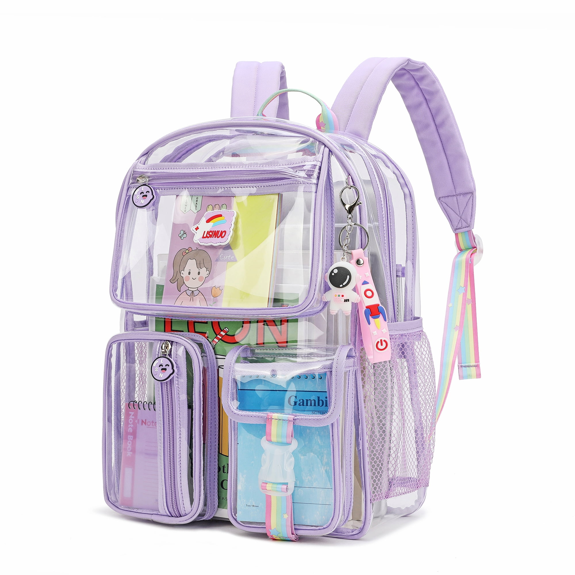 LISINUO Clear Backpack, Heavy Duty Transparent Bag Stadium Approved ...