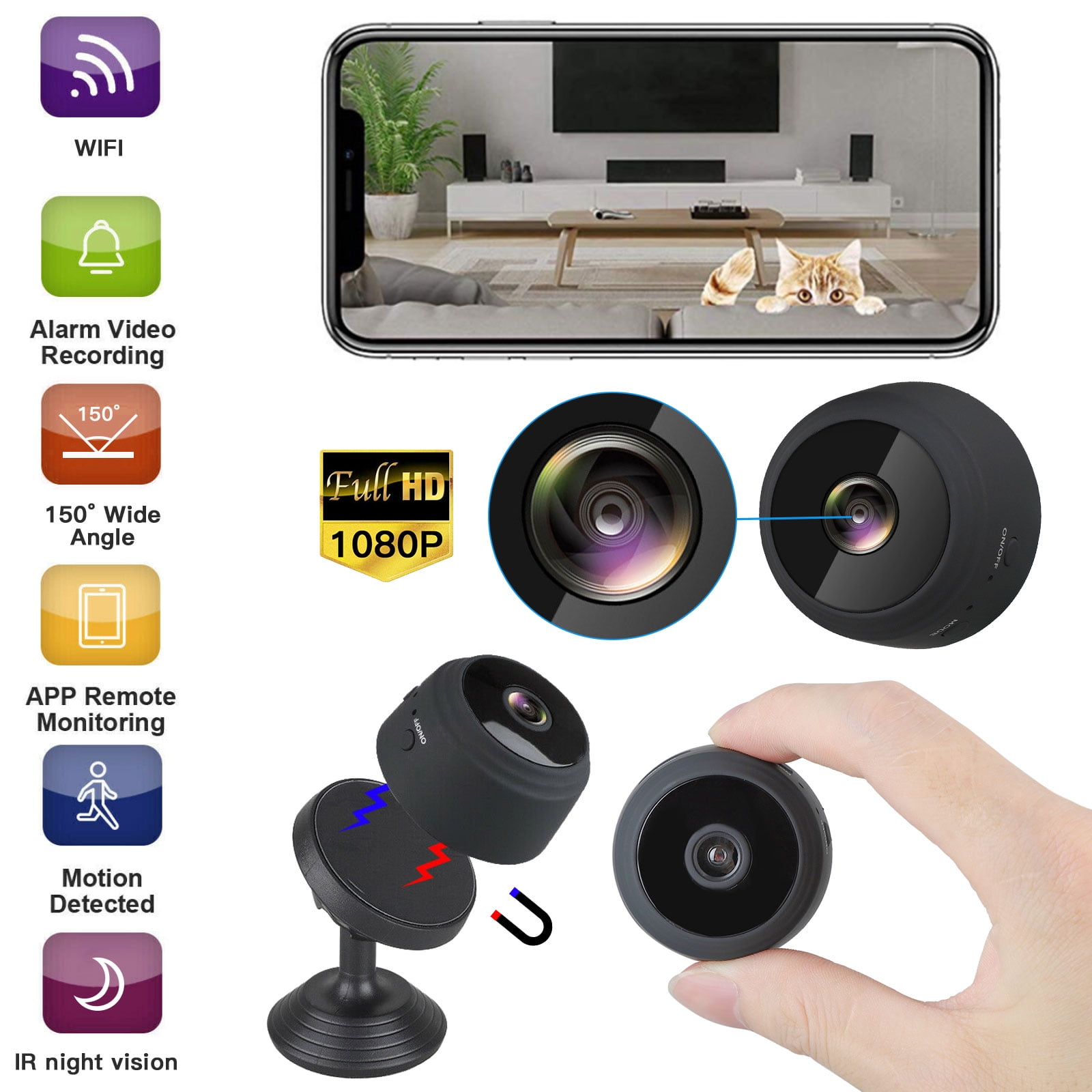 LISM Wireless Mini Camera 1080P, Motion Detection, Night Vision, Remote ...