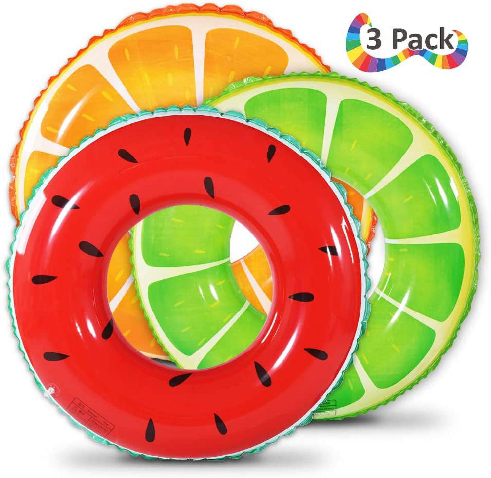 LISM 3 Pack Fruit Swim Pool Float, Watermelon Orange Lemon Swim Tube ...