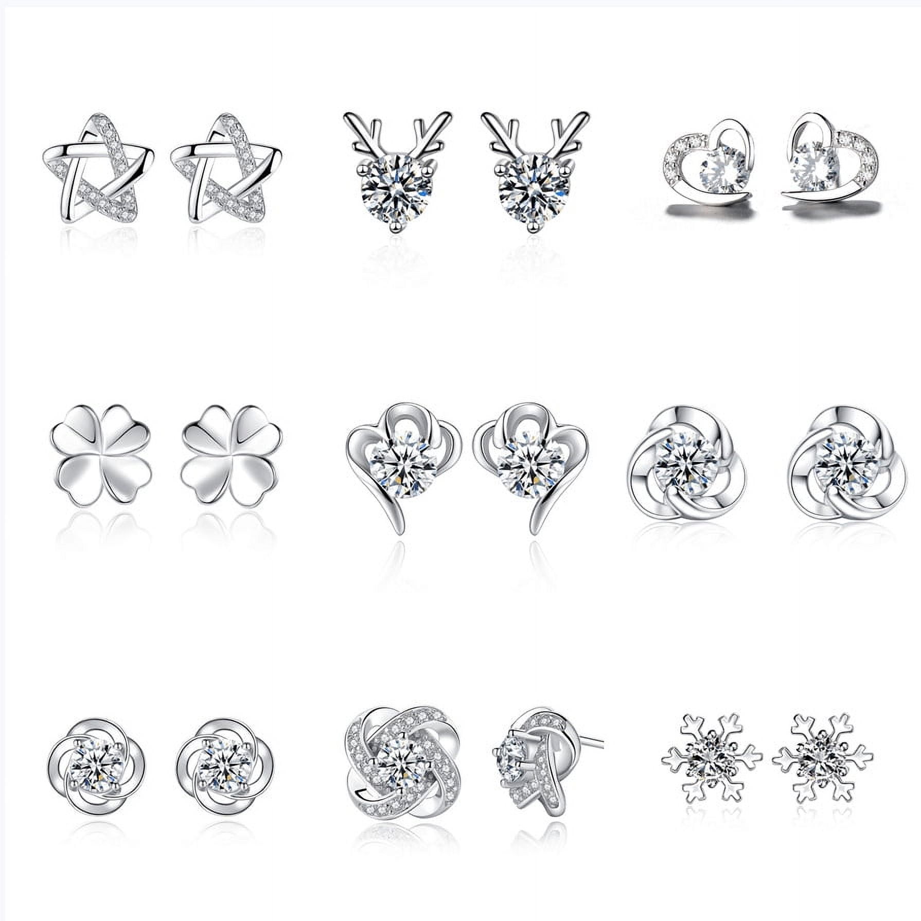 LISM 9 Pairs of 925 Silver Ear Studs Earrings Set Women's Jewelry ...