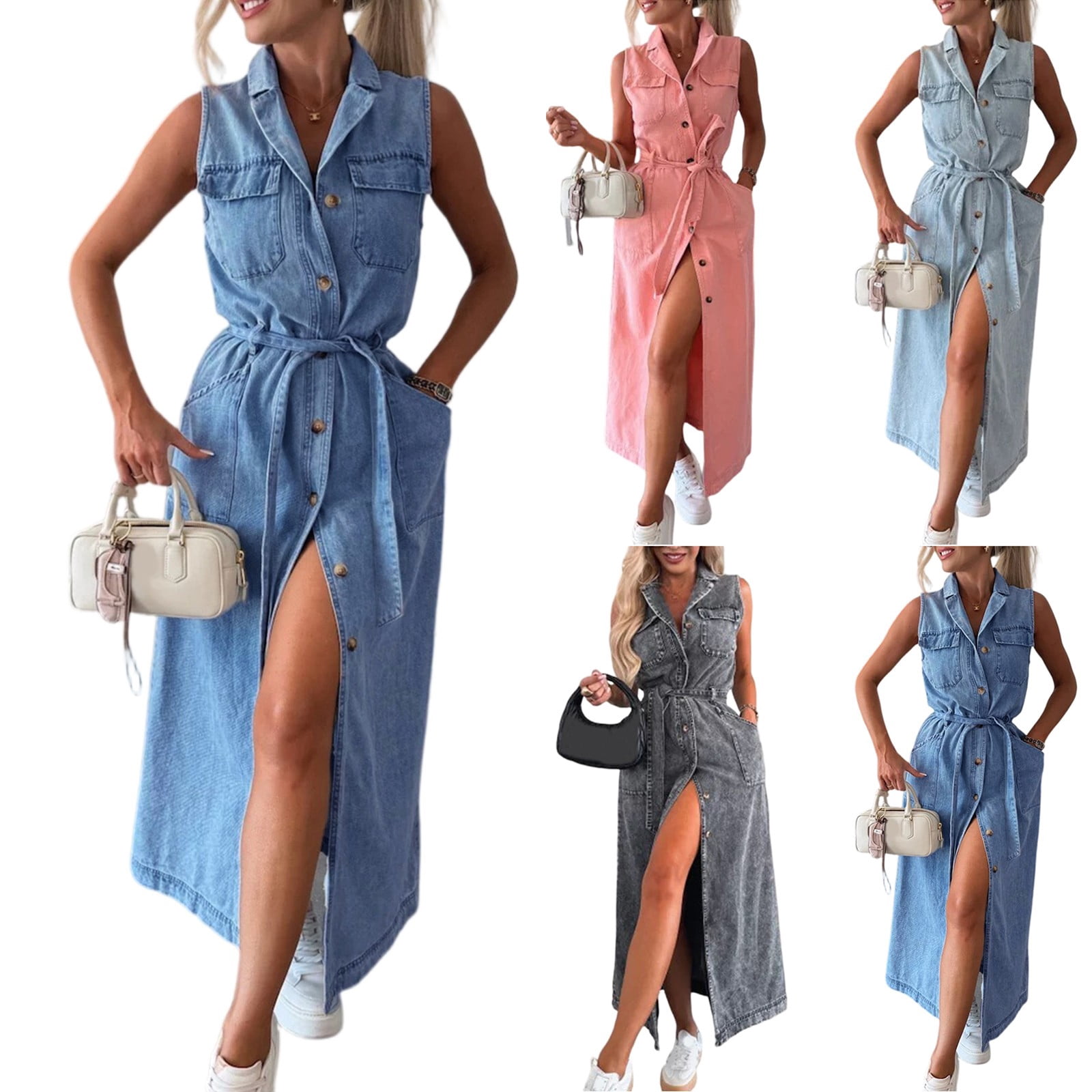 LISTHA Denim Dresses for Women 2025 Sleeveless V Neck Casual Jean Dress ...