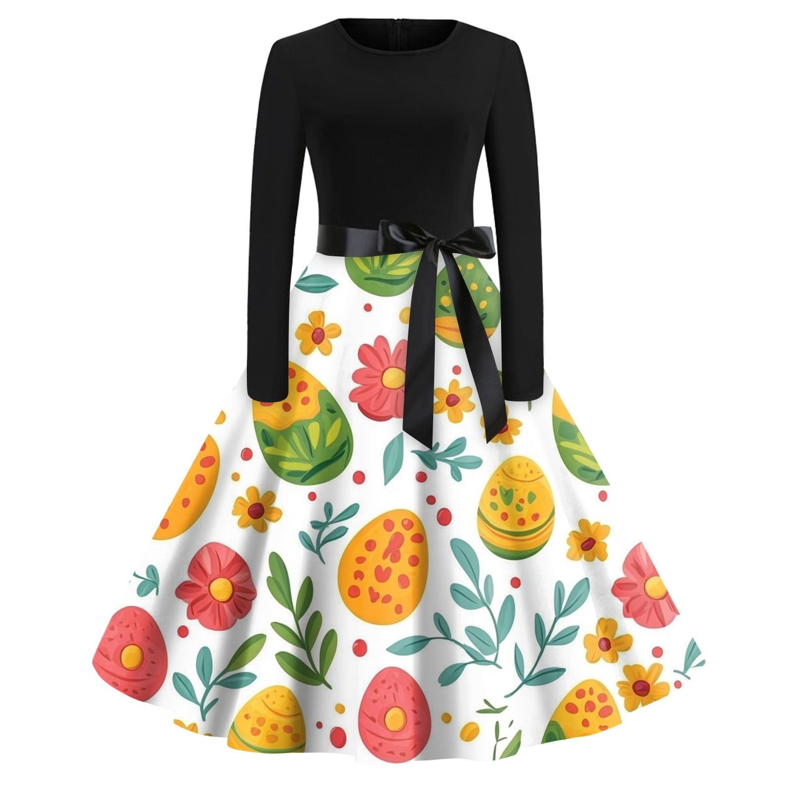 LISTHA Easter Dresses for Women Easter Print Long Sleeve Party Dresses ...