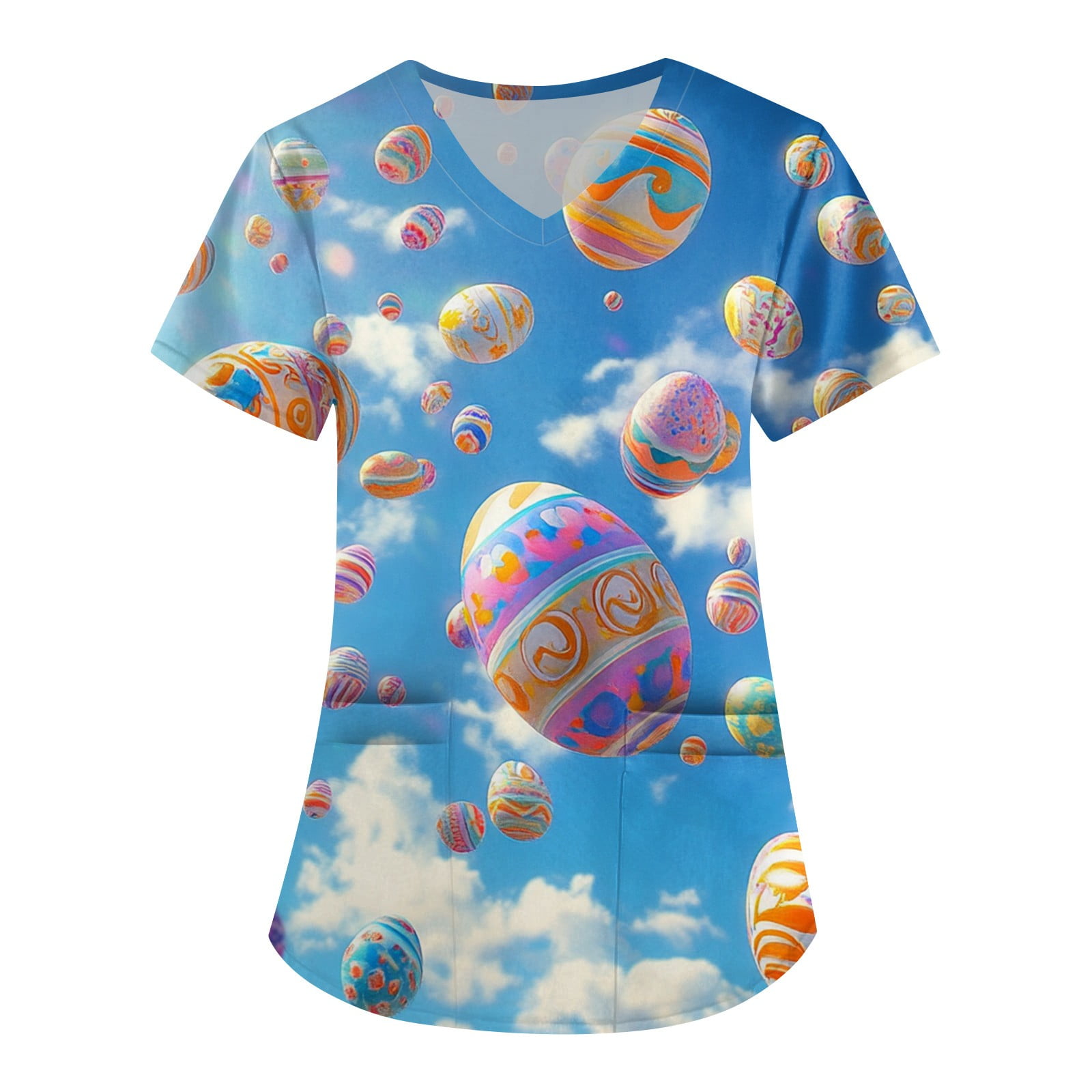 LISTHA Easter Scrubs for Women Bunny V Neck Working Uniform Easter Eggs ...