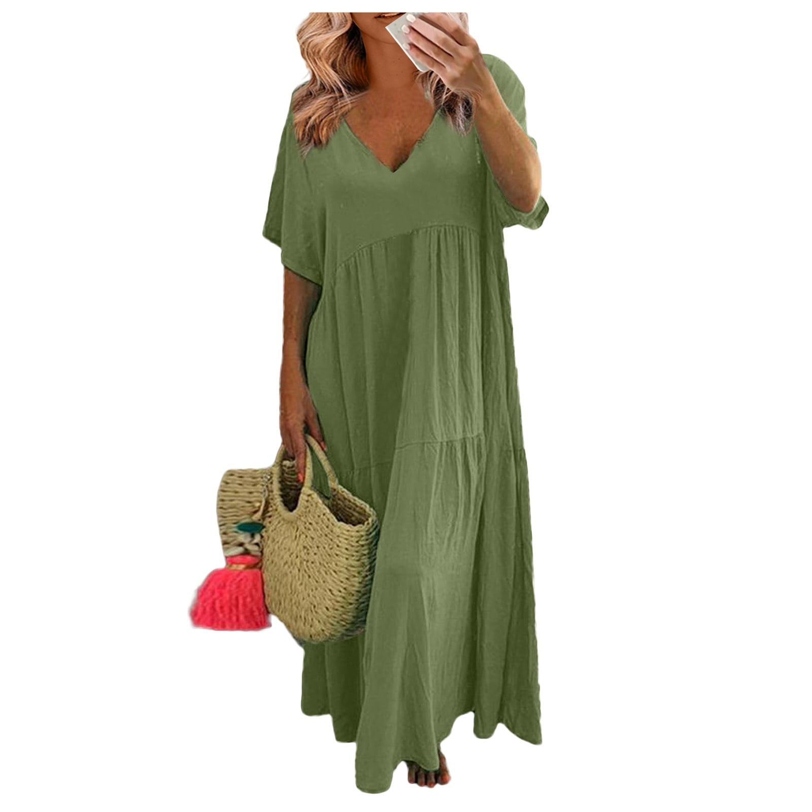 LISTHA Maxi Dresses for Women 2025 Casual V Neck Short Sleeve Tiered ...