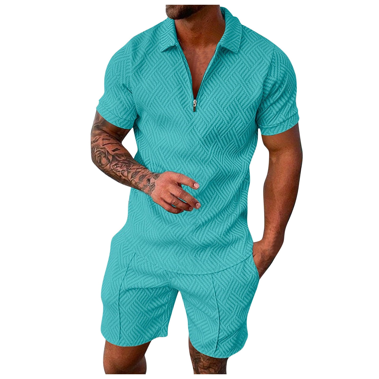 LISTHA Mens 2 Piece Zip Tracksuit Short Sleeve Print Polo Shirt and ...