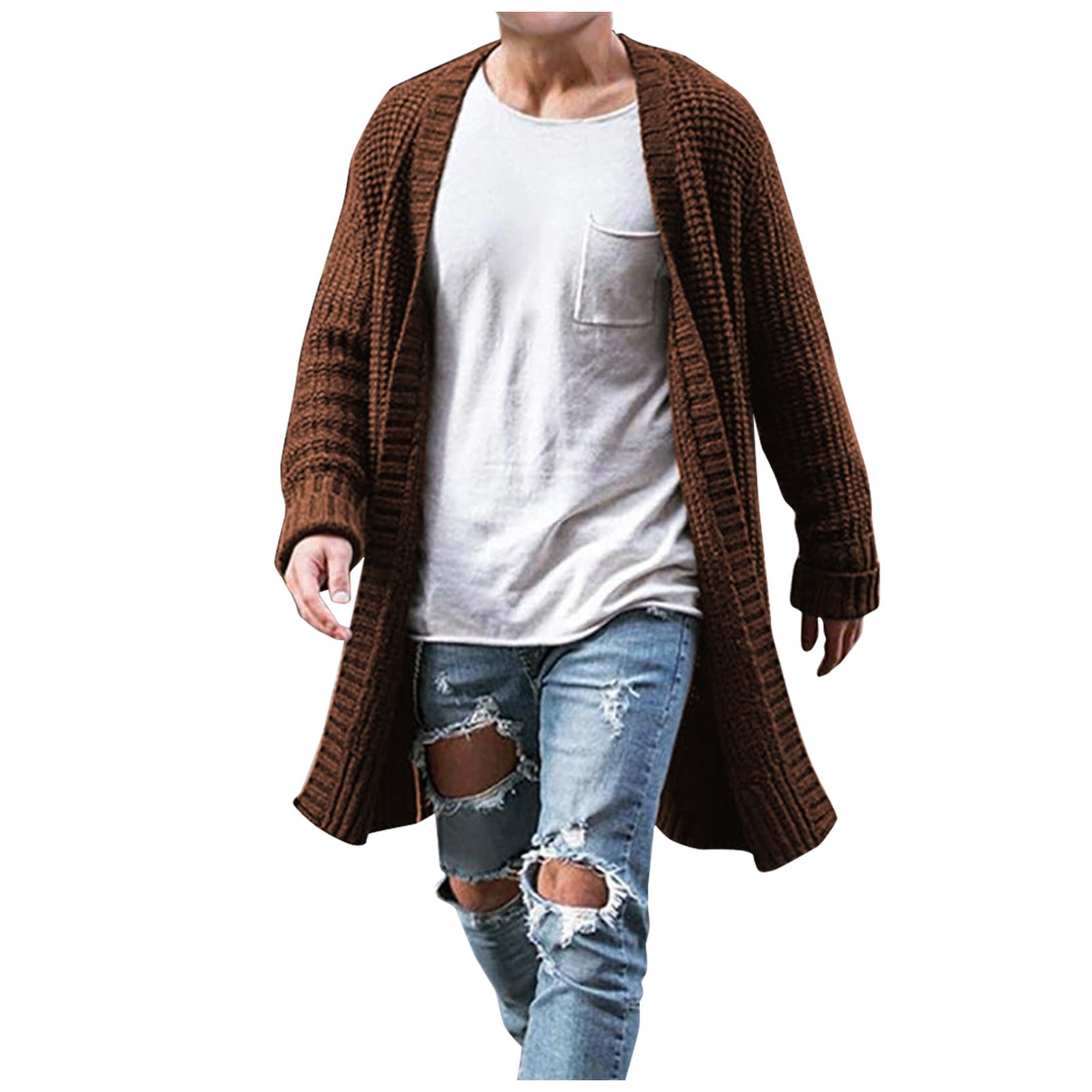 LISTHA Mens Cardigan Sweater Casual Cable Knit V Neck Open Front Ribbed ...