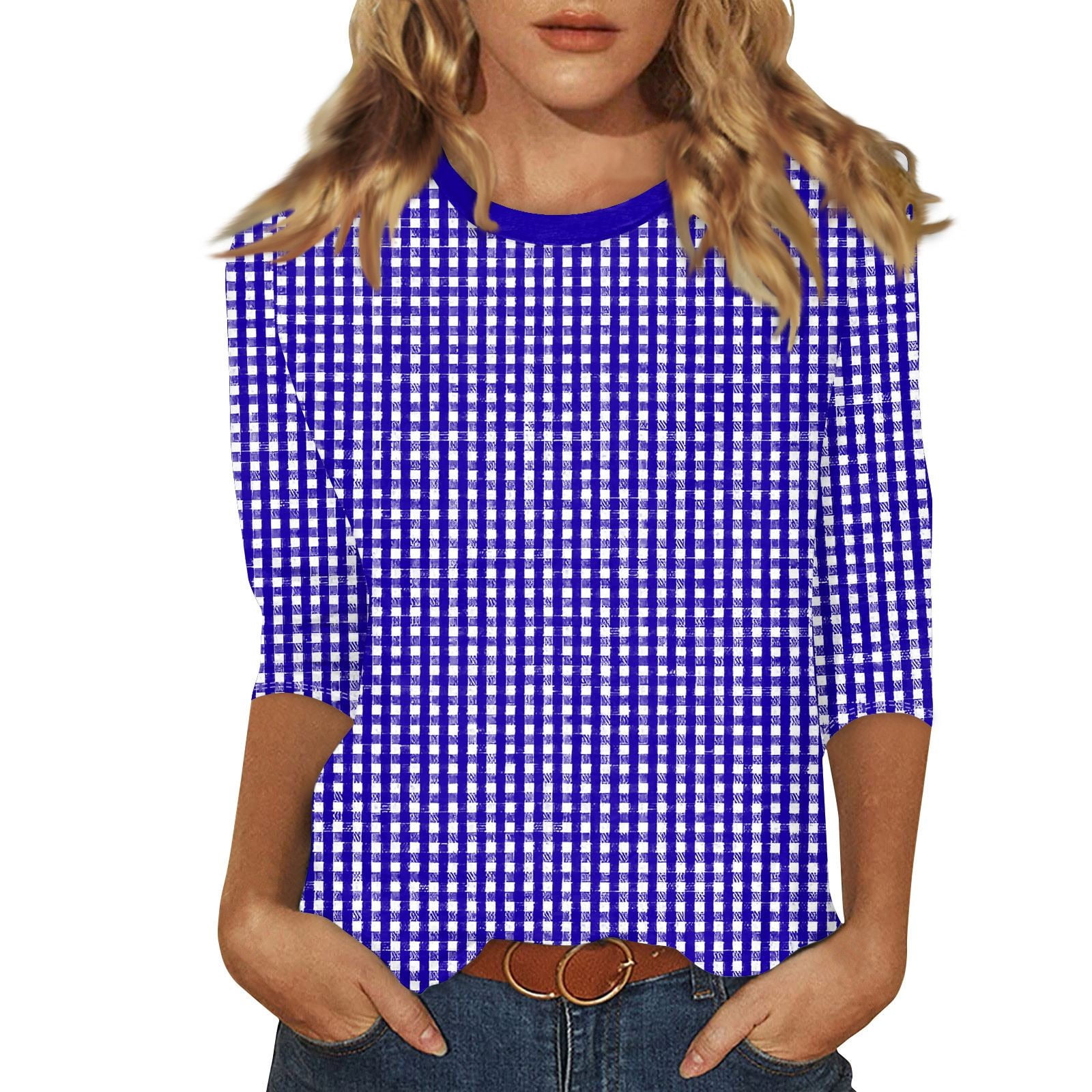 LISTHA Plus Size 3/4 Sleeve Tops for Women Striped Workout Tunic Tops ...