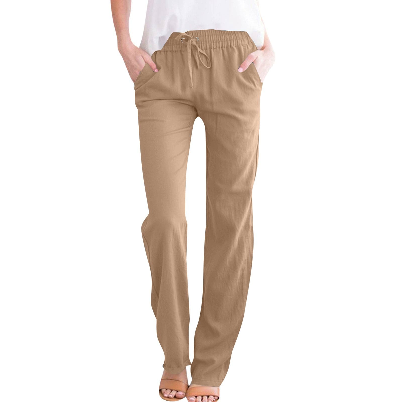 LISTHA Plus Size Linen Pants for Women 2025 Elastic Waist Drawstring ...