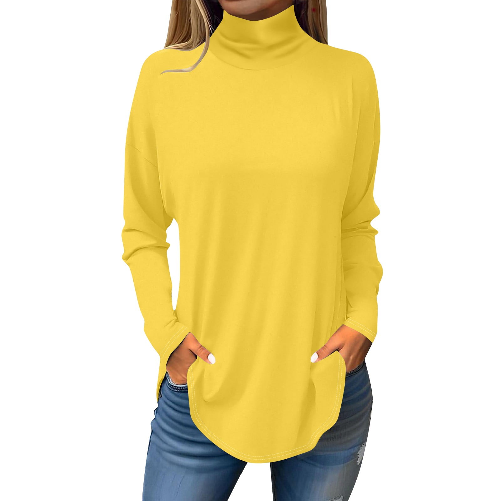 LISTHA Plus Size Turtlenecks for Women Long Sleeve Shirts Loose Fit Oversized Tshirts with Hem ...
