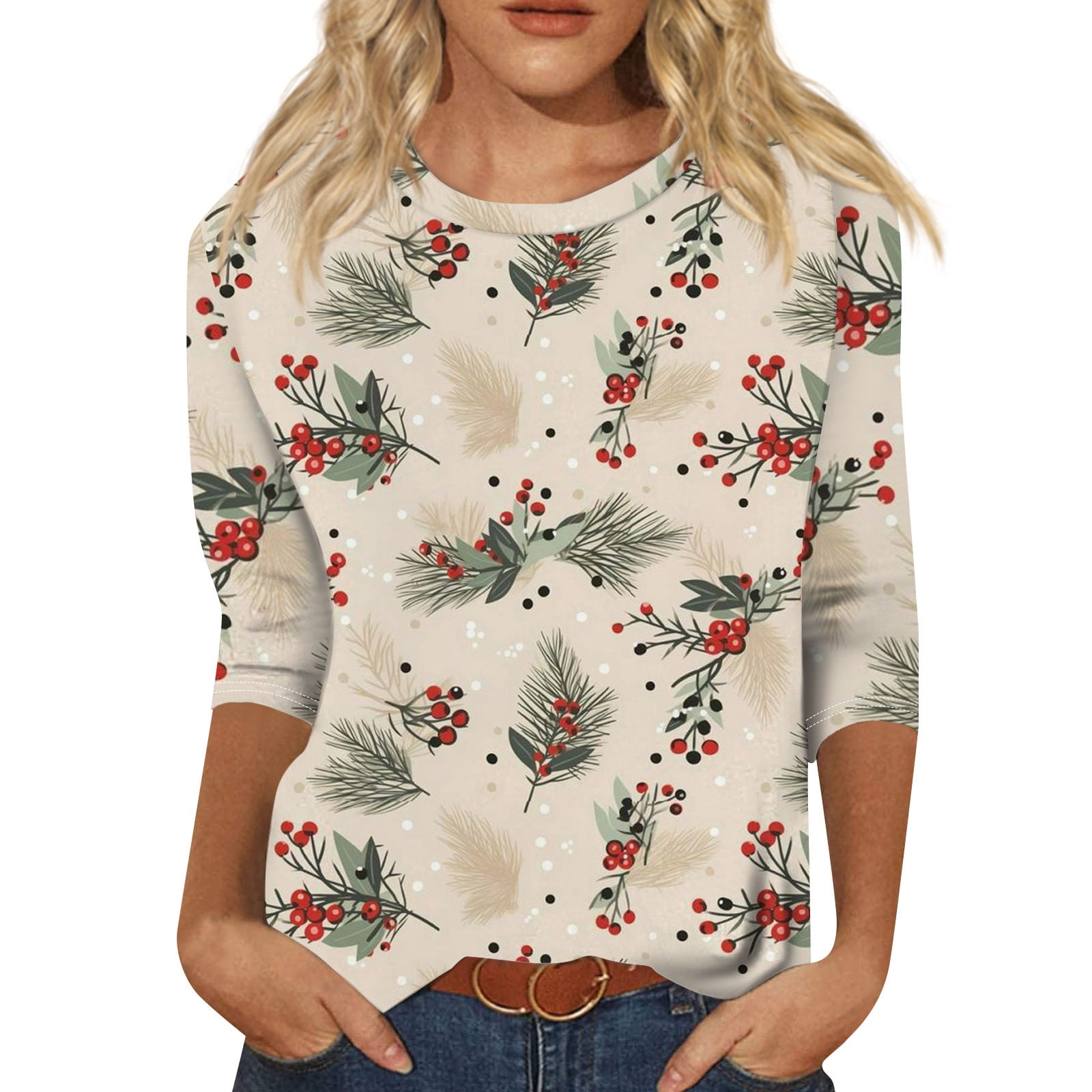 LISTHA Plus Size Womens Christmas Shirts Santa Casual 3/4 Sleeve Blouse ...