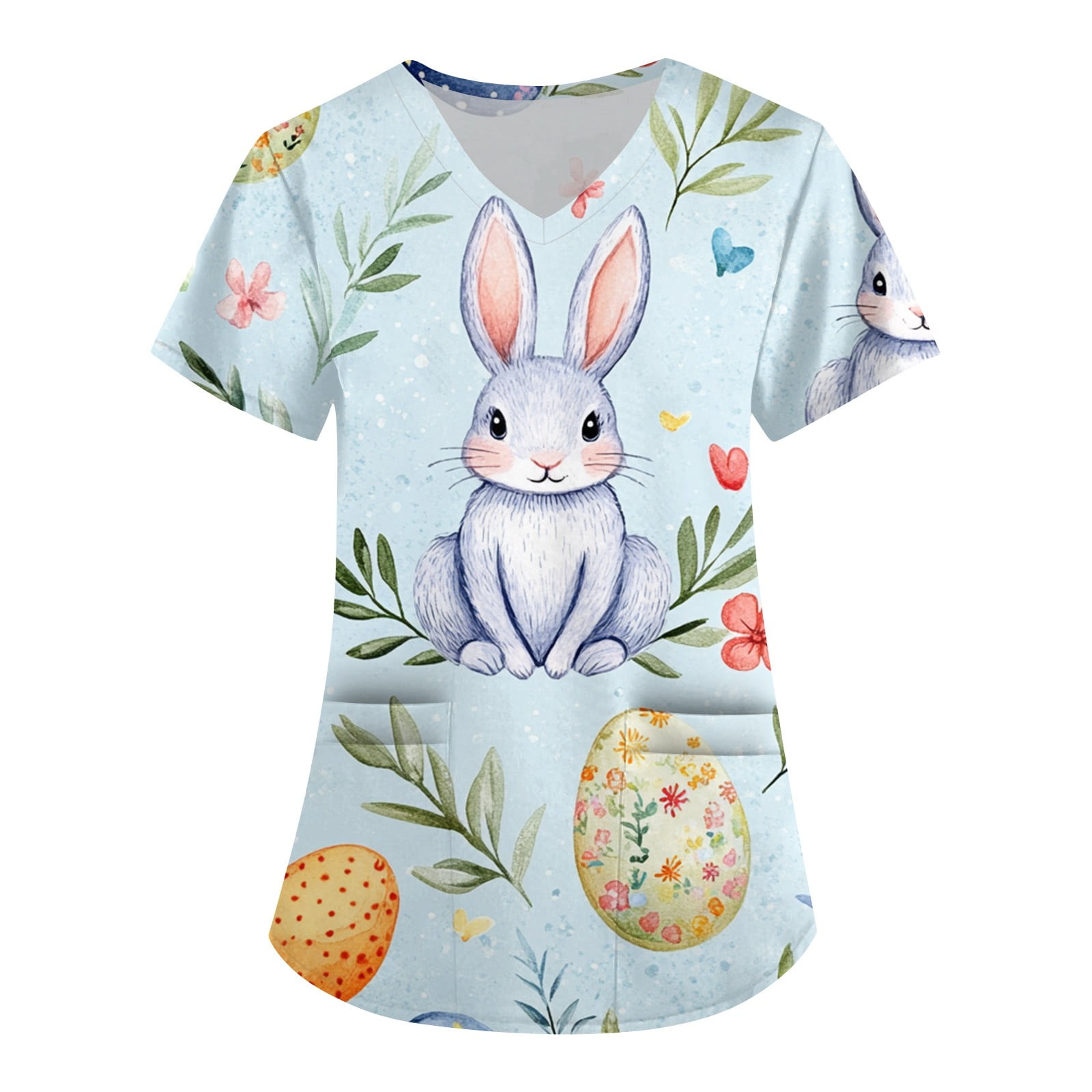 LISTHA Scrubs for Women Easter Easter Eggs Print V Neck Nurse Uniforms ...