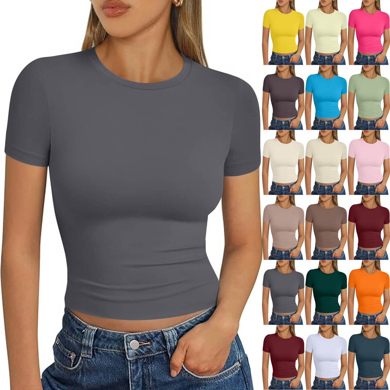 LISTHA Short Sleeve Crop Tops for Women Short Sleeve Going Out Tight ...