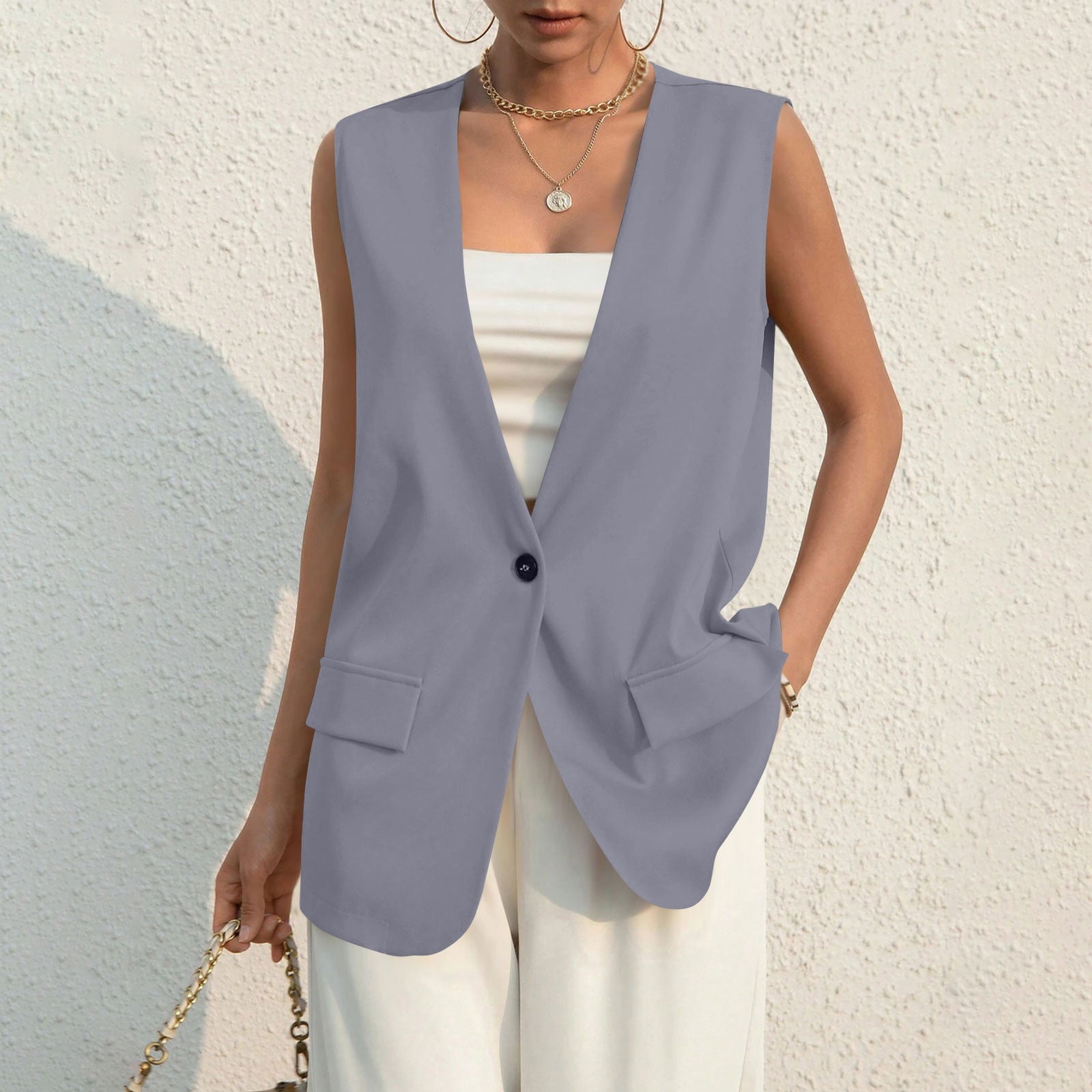 LISTHA Sleeveless Jackets Vest for Women Casual Solid Open Front Work ...