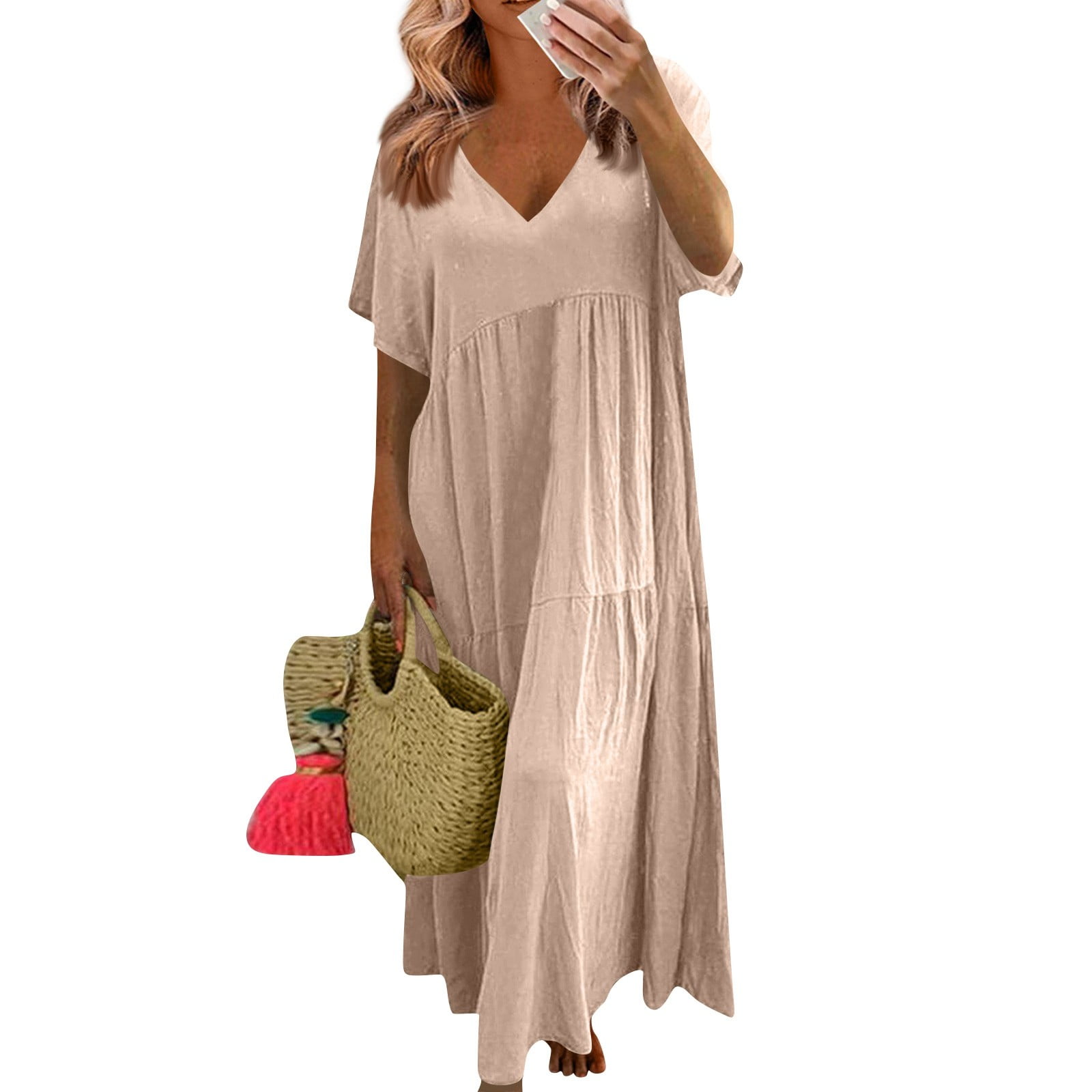 LISTHA Spring Maxi Dresses for Women 2025 Summer V Neck Short Sleeve ...