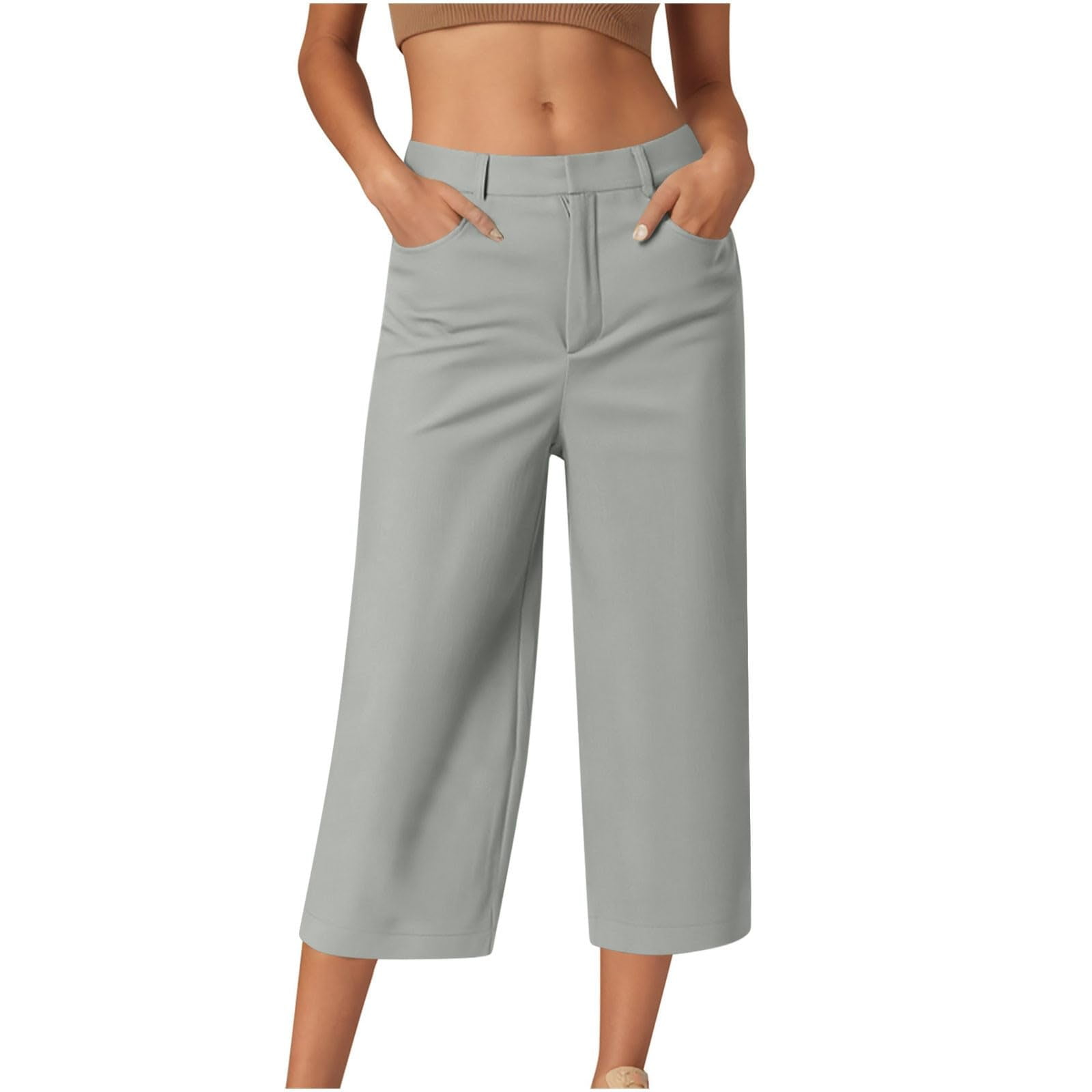 LISTHA Women Capris Summer Wide Leg Work Cropped Pants Loose Stretch ...