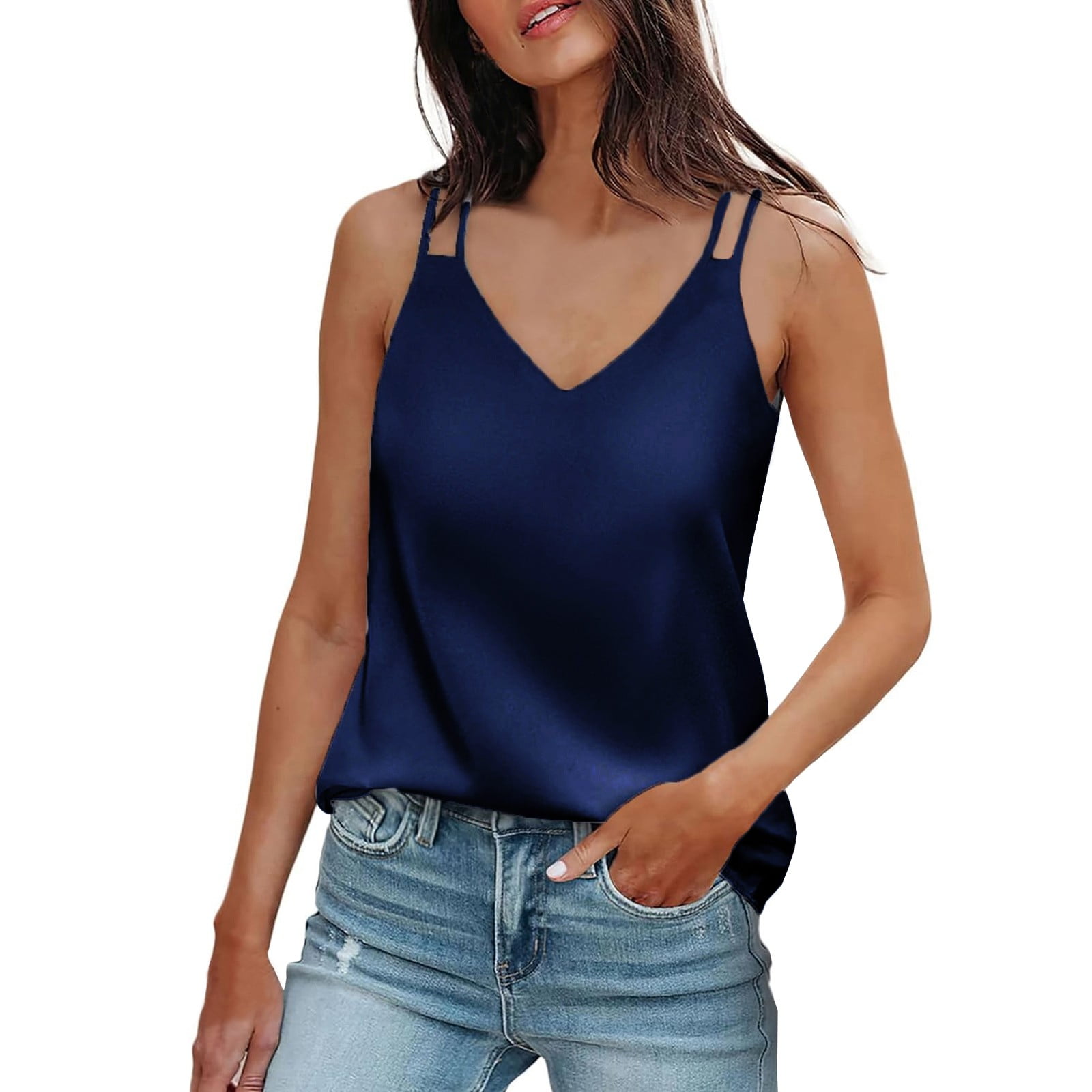 LISTHA Women Tank Tops Silk Satin V Neck Loose Camisole Top Sleeveless ...