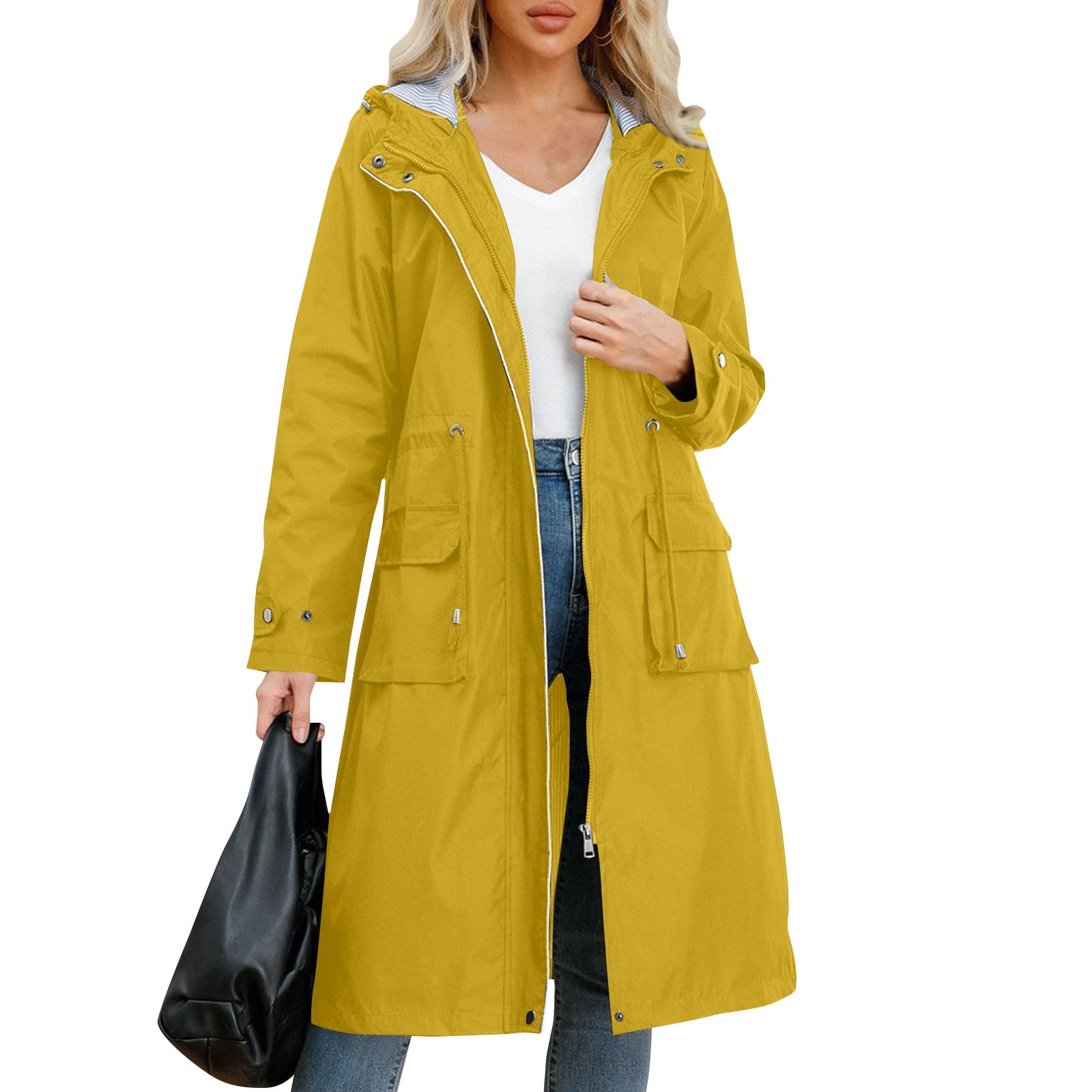 LISTHA Women Waterproof Raincoat Lightweight Packable Active Outdoor Long Hooded Rain Jacket ...