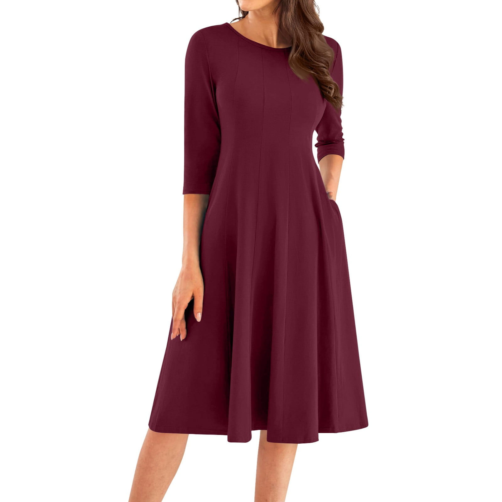 LISTHA Women's A-Line Swing Midi Dress 3/4 Sleeve Casual Formal Dark ...