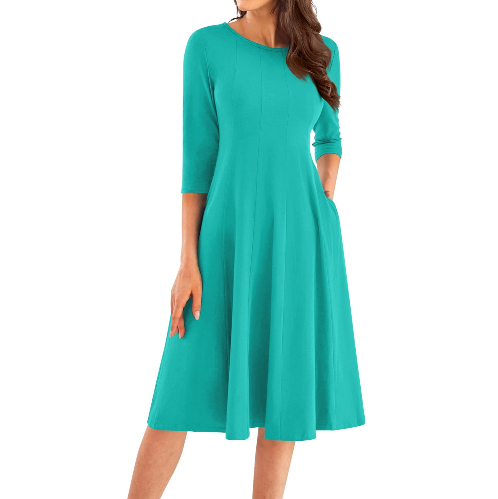 LISTHA Women's A-Line Swing Midi Dress 3/4 Sleeve Casual Formal ...