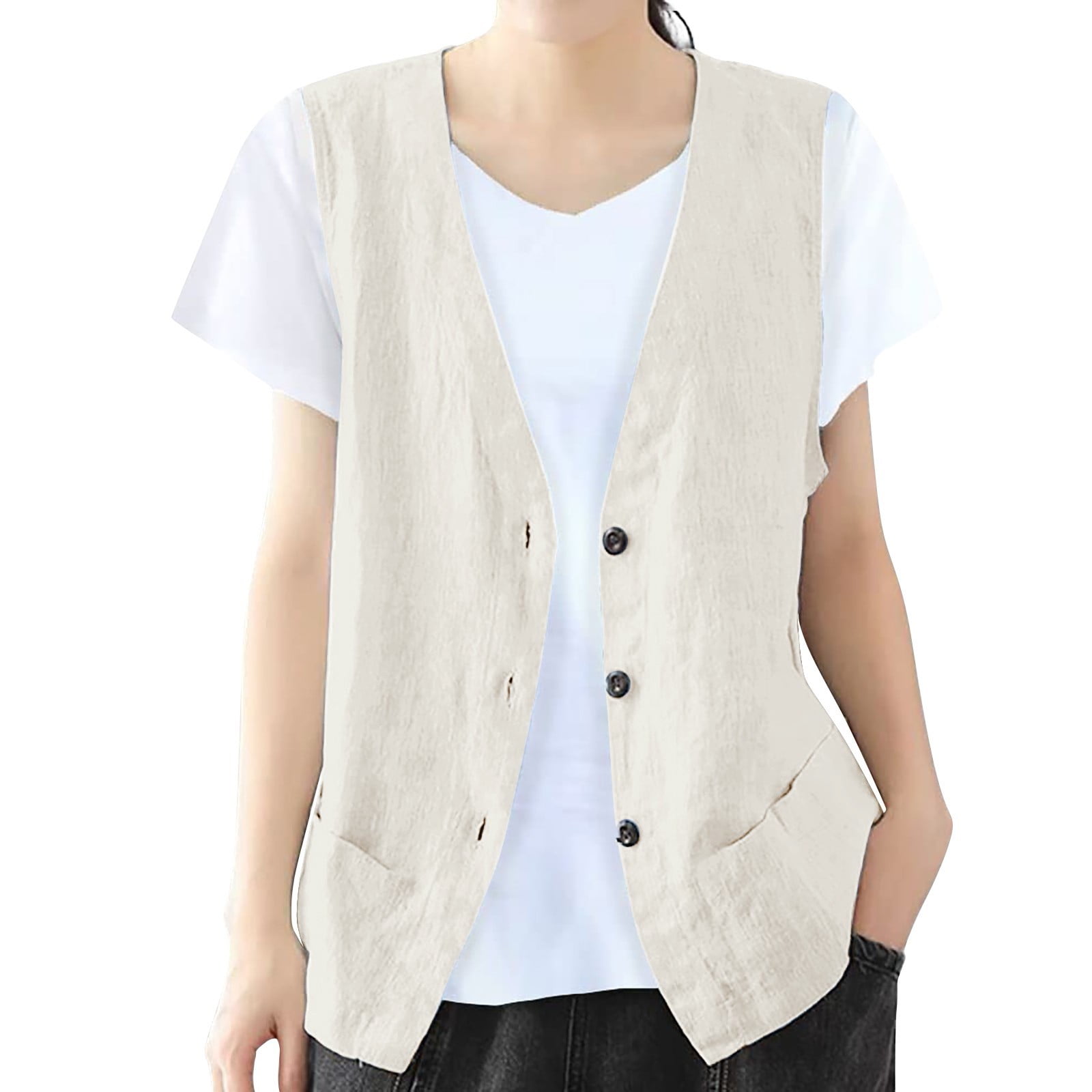 LISTHA Womens Summer Cotton Linen Vest Top Casual Vintage Sleeveless ...