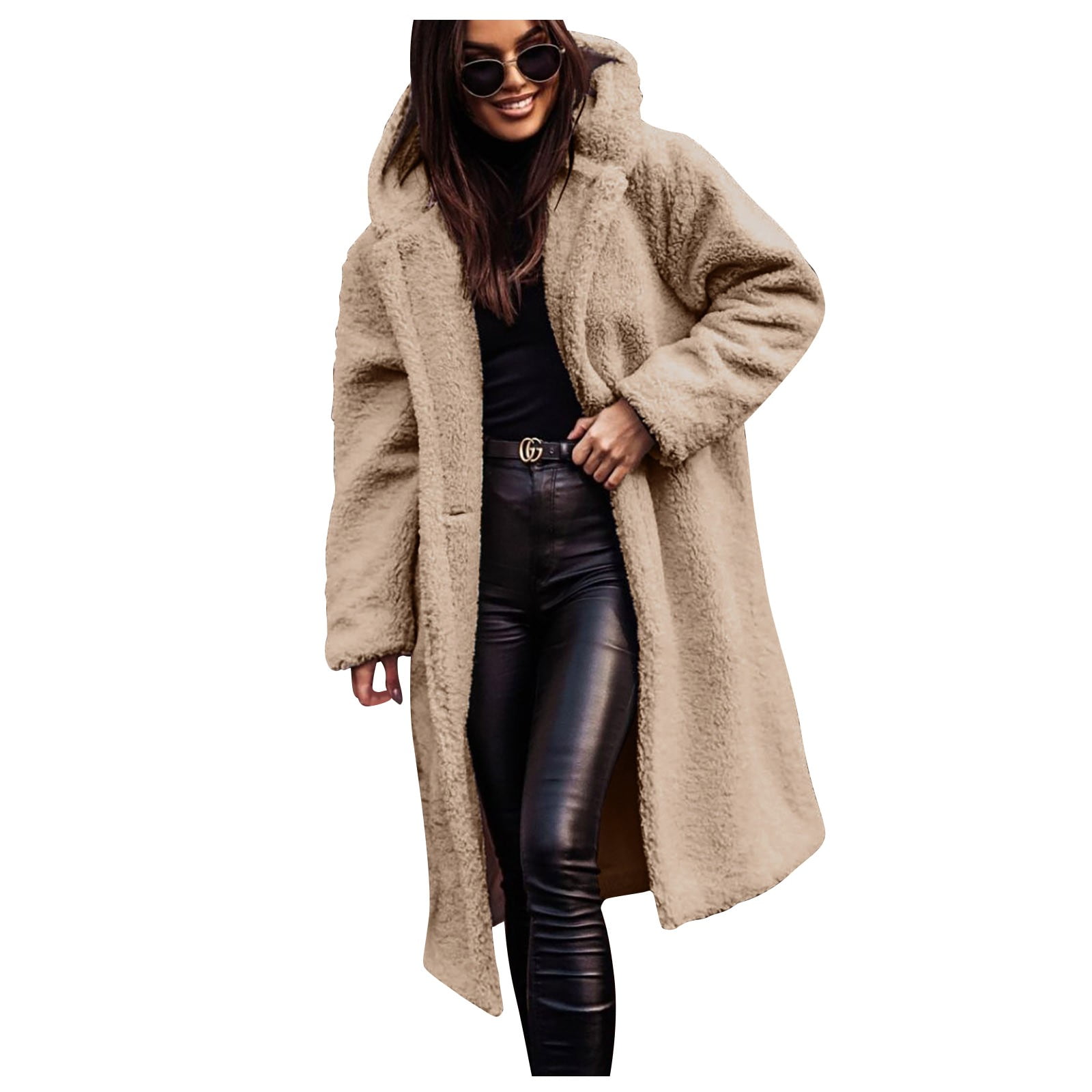 LISTHA Women's Winter Fleece Sherpa Coat Long Sleeve Hooded Button Down ...