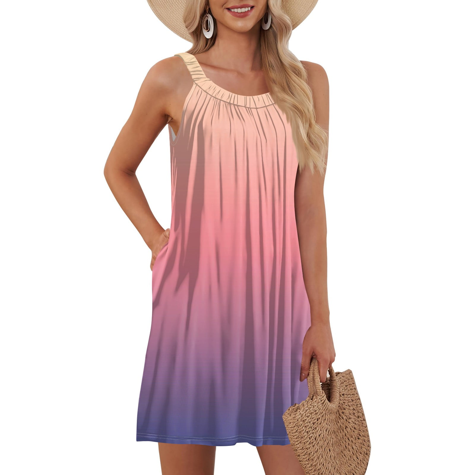 LISTHA Womens Casual Summer Dresses Beach Tie Dye Sleeveless Casual ...