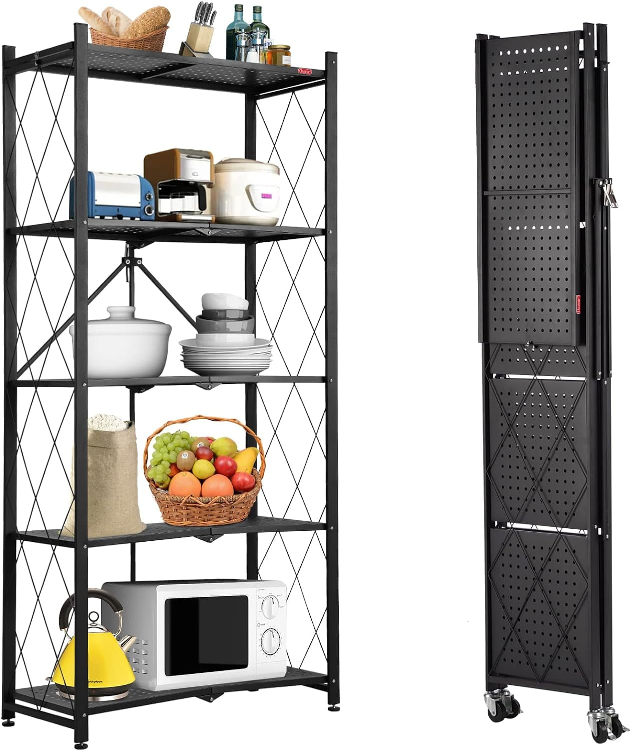 LISUEYNE 5 Tier Heavy Duty Foldable Metal Shelving Unit with Wheels, No ...
