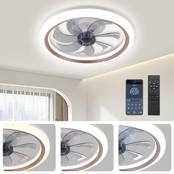 Flush Mount LED Ceiling Fan with Light Remote & APP Control 20" Modern ...