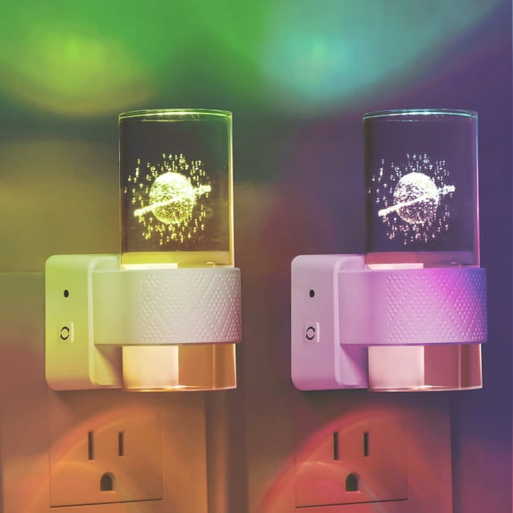 LISUNAR LED Night Light, RGB Color Changing Planet, Dimmable Plug-in ...
